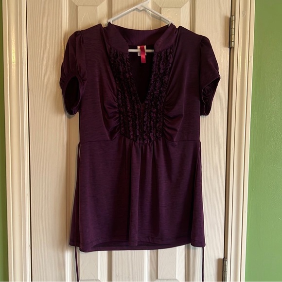 Tops | Purple And Black Ruffle Shirt | Poshmark